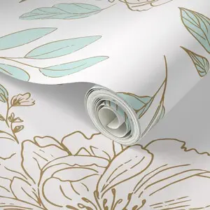 Spoonflower Princess Peonies Swim Bloom Custom Pre-pasted Wallpaper - Gray