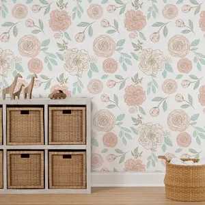 Spoonflower Princess Peonies Swim Bloom Custom Pre-pasted Wallpaper