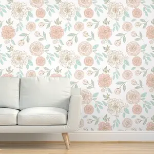 Spoonflower Princess Peonies Swim Bloom Custom Pre-pasted Wallpaper