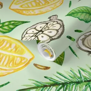 Spoonflower Green Illustration Natural Lemon Heath Medicine Traditional Wallpaper - Sage,green