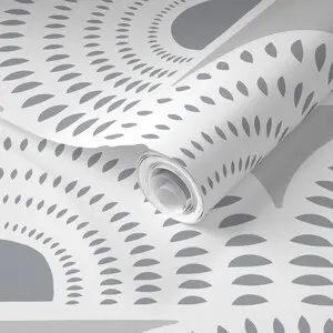 Spoonflower Art Deco Geometric Mid Century Modern Half Circles Custom Pre-pasted Wallpaper - Gray,blue