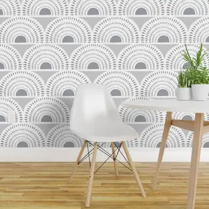 Spoonflower Art Deco Geometric Mid Century Modern Half Circles Custom Pre-pasted Wallpaper