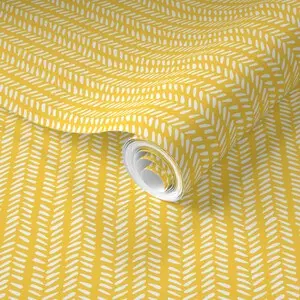 Spoonflower White Yellow Geometric Abstract Knitting Custom Pre-pasted Wallpaper - Yellow,beige,green