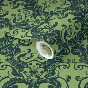 Spoonflower Cthulu Lovecraft Hidden Tentacle Skull Custom Removable Wallpaper - Green