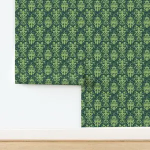 Spoonflower Cthulu Lovecraft Hidden Tentacle Skull Custom Removable Wallpaper - Green