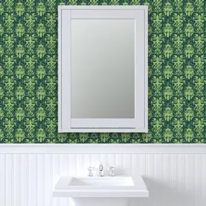 Spoonflower Cthulu Lovecraft Hidden Tentacle Skull Custom Removable Wallpaper - Green