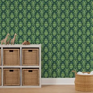 Spoonflower Cthulu Lovecraft Hidden Tentacle Skull Custom Removable Wallpaper - Green