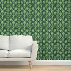 Spoonflower Cthulu Lovecraft Hidden Tentacle Skull Custom Removable Wallpaper - Green