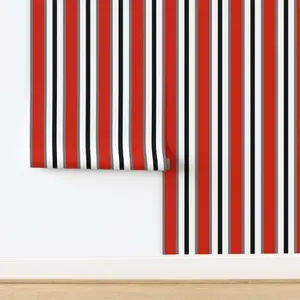 Spoonflower Black White Red Stripes Custom Removable Wallpaper