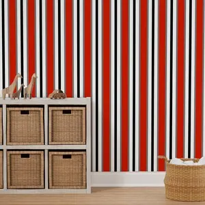 Spoonflower Black White Red Stripes Custom Removable Wallpaper