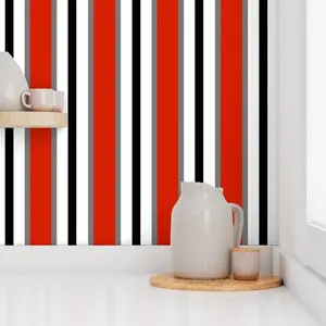Spoonflower Black White Red Stripes Custom Removable Wallpaper