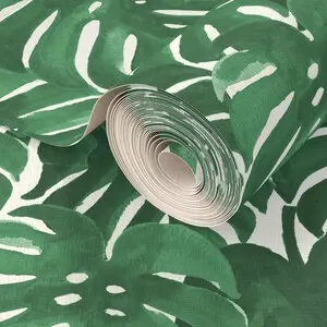 Spoonflower Monstera Cheese Plant Tropical Palms Custom Removable Wallpaper - Green