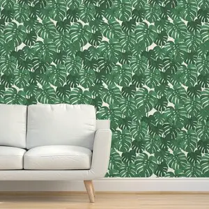 Spoonflower Monstera Cheese Plant Tropical Palms Custom Removable Wallpaper - Green