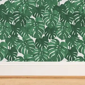 Spoonflower Monstera Cheese Plant Tropical Palms Custom Removable Wallpaper - Green