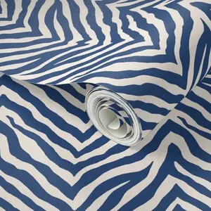 Spoonflower Navy Zebra Etosha Willow Lan Custom Removable Wallpaper - Blue,gray