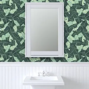 Spoonflower Leaves Preppy Leaf Palm Jungle Decor Custom Removable Wallpaper - Green