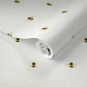 Spoonflower Bee Insect Ditsy Gold Custom Removable Wallpaper - Beige,gold,green
