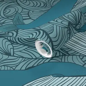 Spoonflower Whales Waves Whale Water Sea Ocean Monochrome Custom Pre-pasted Wallpaper - Blue