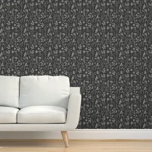 Spoonflower Woodland Study Dark Tree Custom Pre-pasted Wallpaper