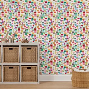 Spoonflower Abstract Squares Party Color Joy Rectangles Custom Pre-pasted Wallpaper