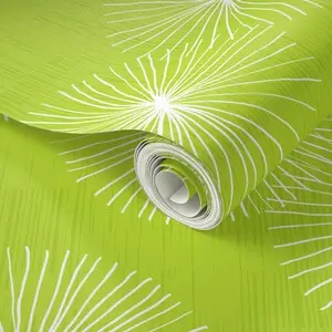 Spoonflower Floral Retro Modern Dandelion Mod Custom Removable Wallpaper - Green
