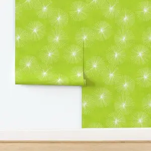 Spoonflower Floral Retro Modern Dandelion Mod Custom Removable Wallpaper - Green
