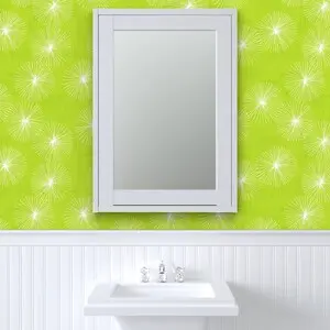 Spoonflower Floral Retro Modern Dandelion Mod Custom Removable Wallpaper - Green