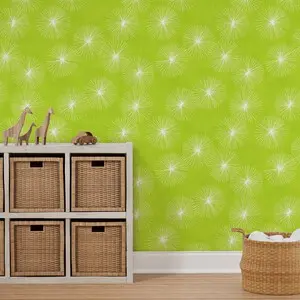 Spoonflower Floral Retro Modern Dandelion Mod Custom Removable Wallpaper - Green