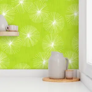 Spoonflower Floral Retro Modern Dandelion Mod Custom Removable Wallpaper - Green