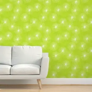 Spoonflower Floral Retro Modern Dandelion Mod Custom Removable Wallpaper - Green