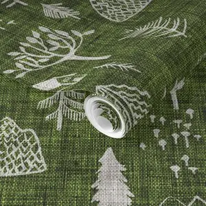Spoonflower Happy Forest Green Solid Tree Pine Woodland Traditional Wallpaper - Green,white,sage