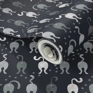 Spoonflower Cat Butts Cats Gray Kitty Kitten Animal Pets Custom Removable Wallpaper - Black,gray,blue