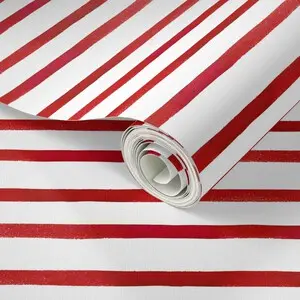Spoonflower Red Stripe Watercolor Modern Christmas Valentine Custom Removable Wallpaper - White,pink,red