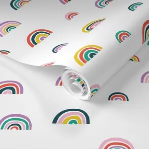 Spoonflower Watercolor Rainbows Small Colorful Sky Custom Removable Wallpaper - Rainbow