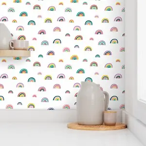 Spoonflower Watercolor Rainbows Small Colorful Sky Custom Removable Wallpaper - Rainbow