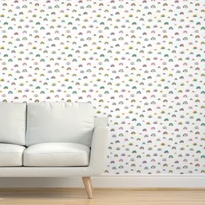 Spoonflower Watercolor Rainbows Small Colorful Sky Custom Removable Wallpaper - Rainbow