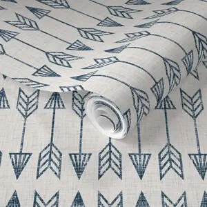 Spoonflower Boho Navy Arrow Line Geometric Modern Arrows Custom Removable Wallpaper - Gray,blue