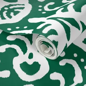 Spoonflower Ikat Emerald Boho Green Custom Pre-pasted Wallpaper - Green,white,mint
