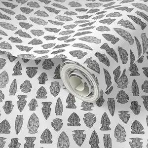 Spoonflower Black White Arrow Sketch Grayscale Boho Custom Removable Wallpaper - Black,white,gray