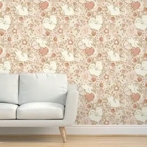 Spoonflower Whimsical Cats Neutral Blush Pink Cupid Love Custom Pre-pasted Wallpaper