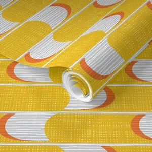 Spoonflower Mid Century Modern Abstract Books Sunny Custom Pre-pasted Wallpaper - Yellow