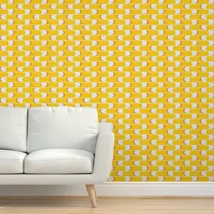 Spoonflower Mid Century Modern Abstract Books Sunny Custom Pre-pasted Wallpaper - Yellow