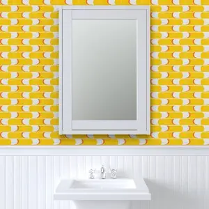 Spoonflower Mid Century Modern Abstract Books Sunny Custom Pre-pasted Wallpaper - Yellow