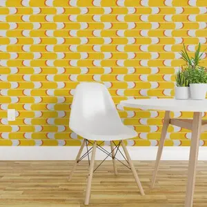 Spoonflower Mid Century Modern Abstract Books Sunny Custom Pre-pasted Wallpaper - Yellow