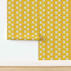 Spoonflower Mid Century Modern Abstract Books Sunny Custom Pre-pasted Wallpaper - Yellow