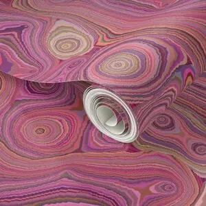 Spoonflower Pink Crystal Geode Gemstone Mineral Stone Swirl Custom Pre-pasted Wallpaper - Pink,beige