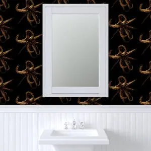Spoonflower Black Ocean Octopus Sepia Coral Reef Steampunk Custom Pre-pasted Wallpaper