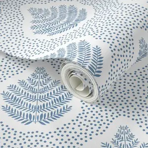 Spoonflower French Blue Traditional Simple Botanical Classic Custom Pre-pasted Wallpaper - Blue,white