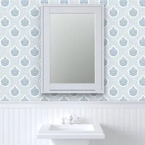 Spoonflower French Blue Traditional Simple Botanical Classic Custom Pre-pasted Wallpaper - Blue,white