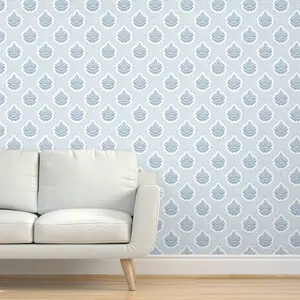 Spoonflower French Blue Traditional Simple Botanical Classic Custom Pre-pasted Wallpaper - Blue,white
